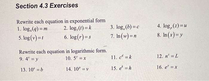 Solved Section 4.3 Exercises Rewrite each equation in | Chegg.com