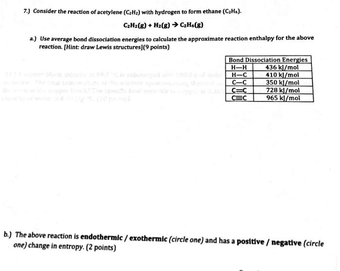 Solved 7.) Consider the reaction of acetylene (C2H2) with | Chegg.com