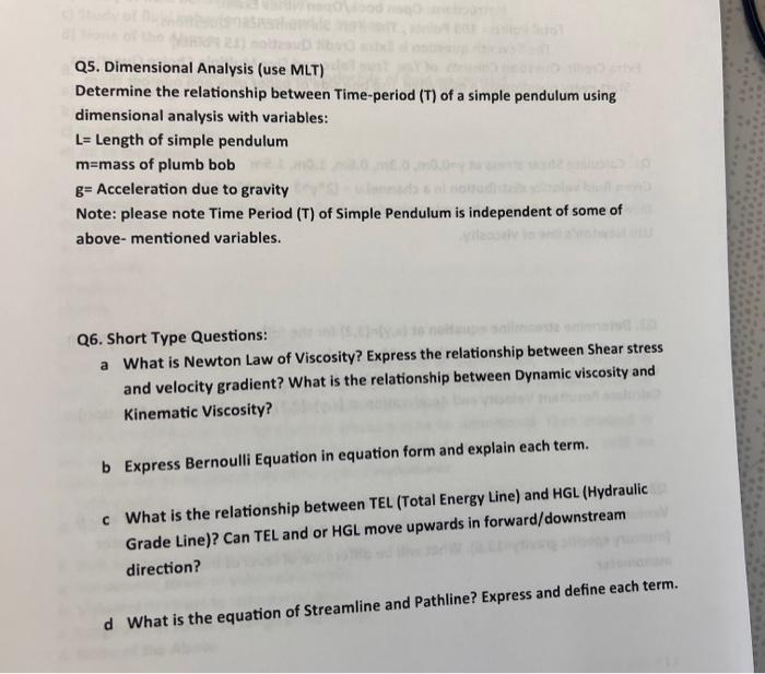Solved Q5. Dimensional Analysis (use MLT) Determine the | Chegg.com