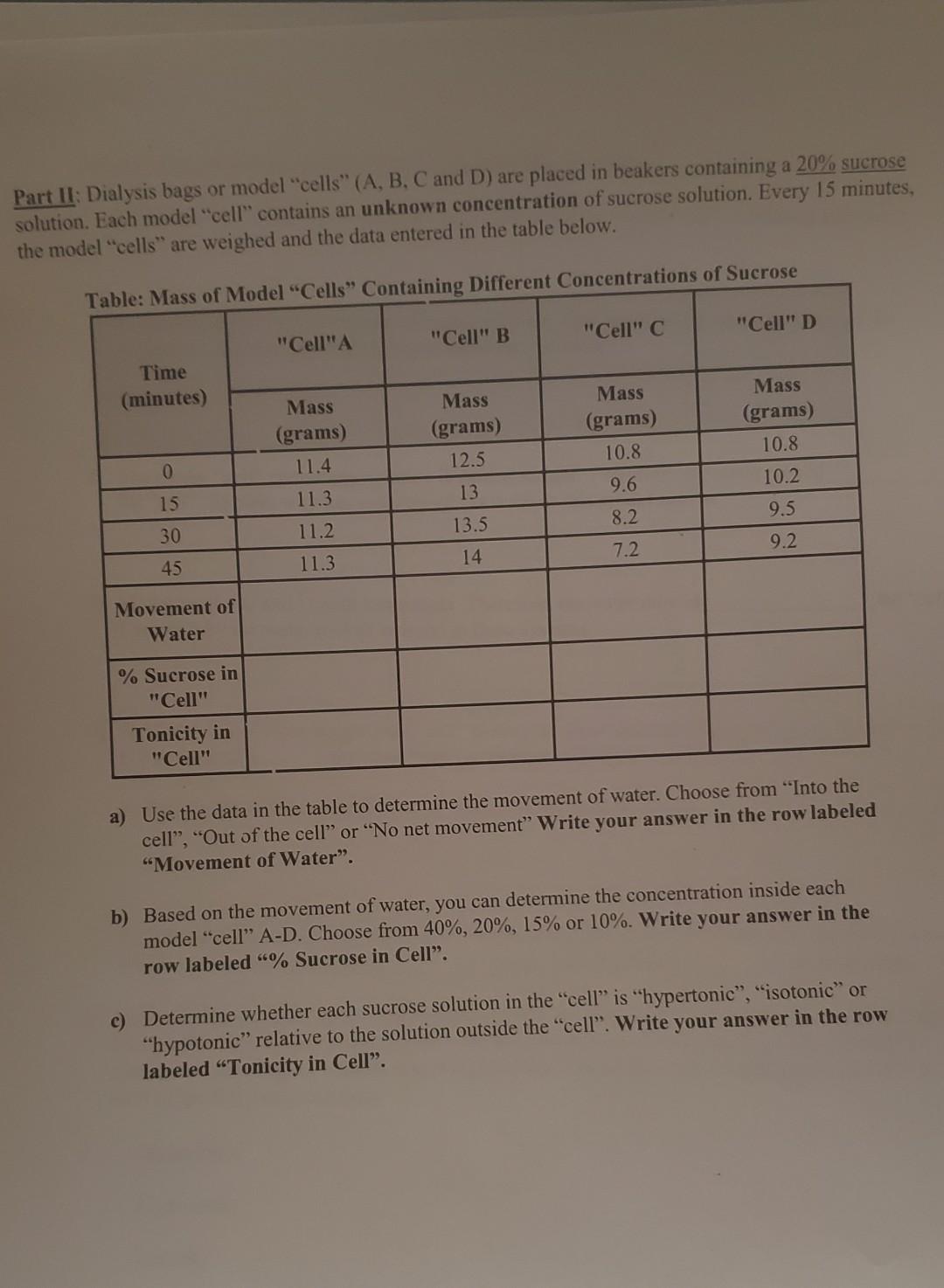 Solved Student's Name Instructor PRE-LAB ASSIGNMENT: OSMOSIS | Chegg.com
