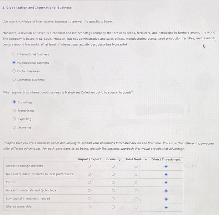 Solved 1. Globalization and International Business Use your | Chegg.com