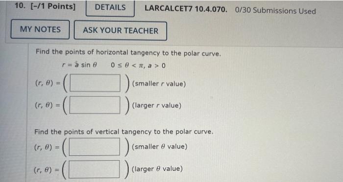 Solved Find the points of horizontal tangency to the polar | Chegg.com