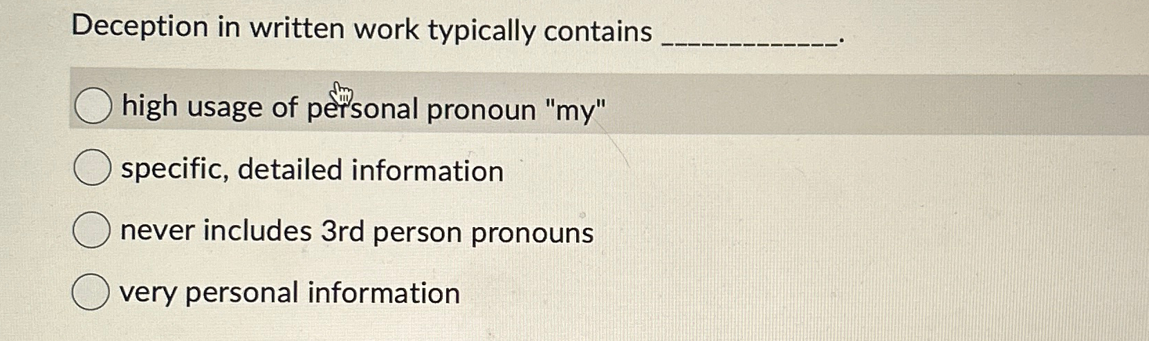 Solved Deception in written work typically contains .high | Chegg.com
