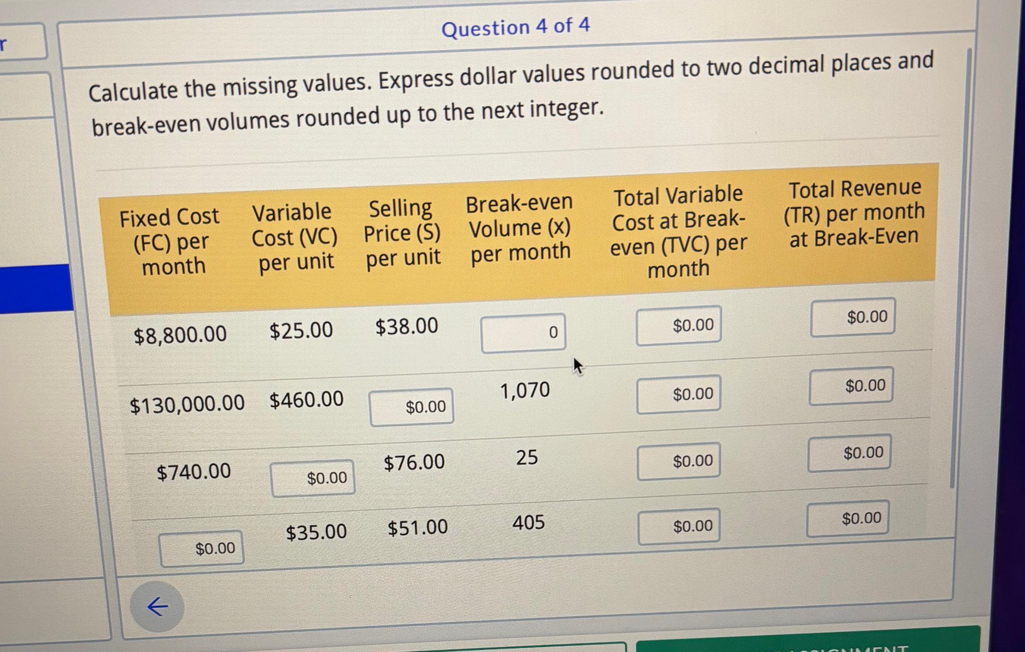 Solved Question 4 ﻿of 4Calculate the missing values. Express | Chegg.com