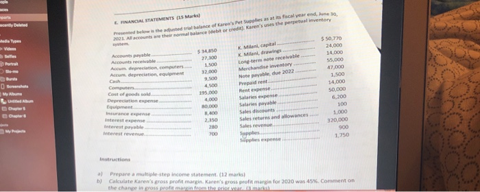 Solved FINANCIAL STATEMENTS 1 Marks) Presented below is the | Chegg.com
