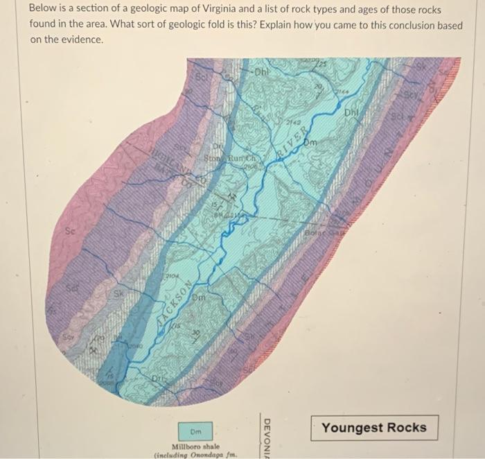 Solved Below is a section of a geologic map of Virginia and | Chegg.com