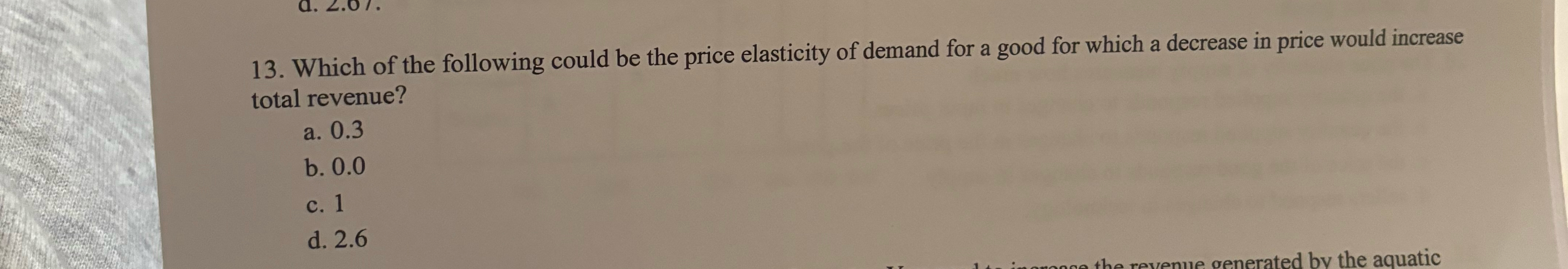 Solved Which of the following could be the price elasticity | Chegg.com