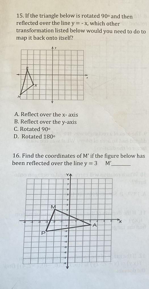 Solved 15. If the triangle below is rotated 90° and then | Chegg.com