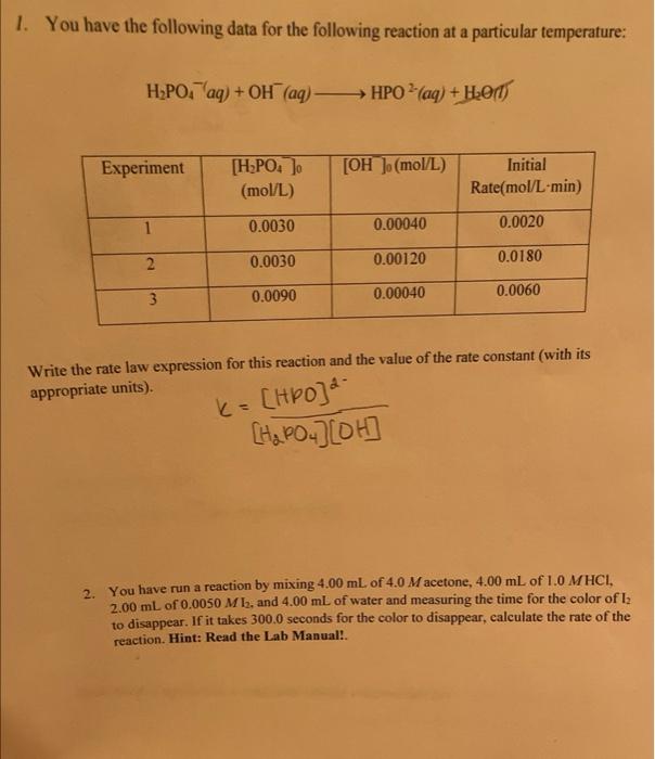 Solved 1. You have the following data for the following | Chegg.com