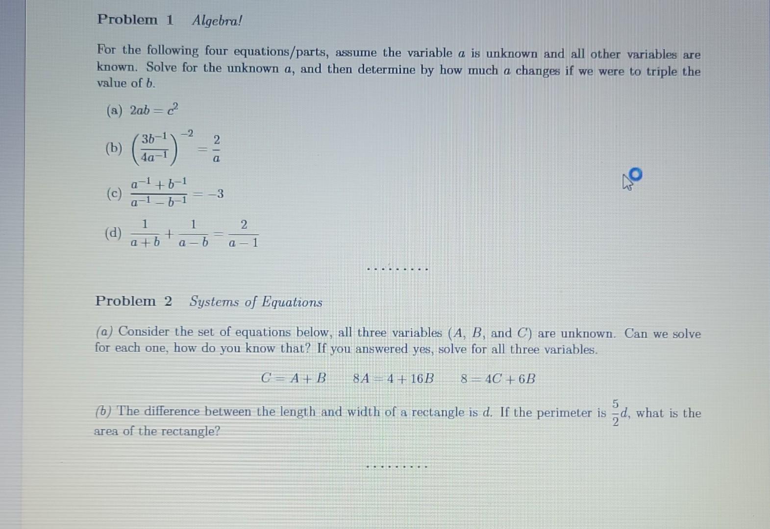 Solved For the following four equations/parts, assume the | Chegg.com