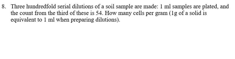 Solved 8. Three hundredfold serial dilutions of a soil | Chegg.com