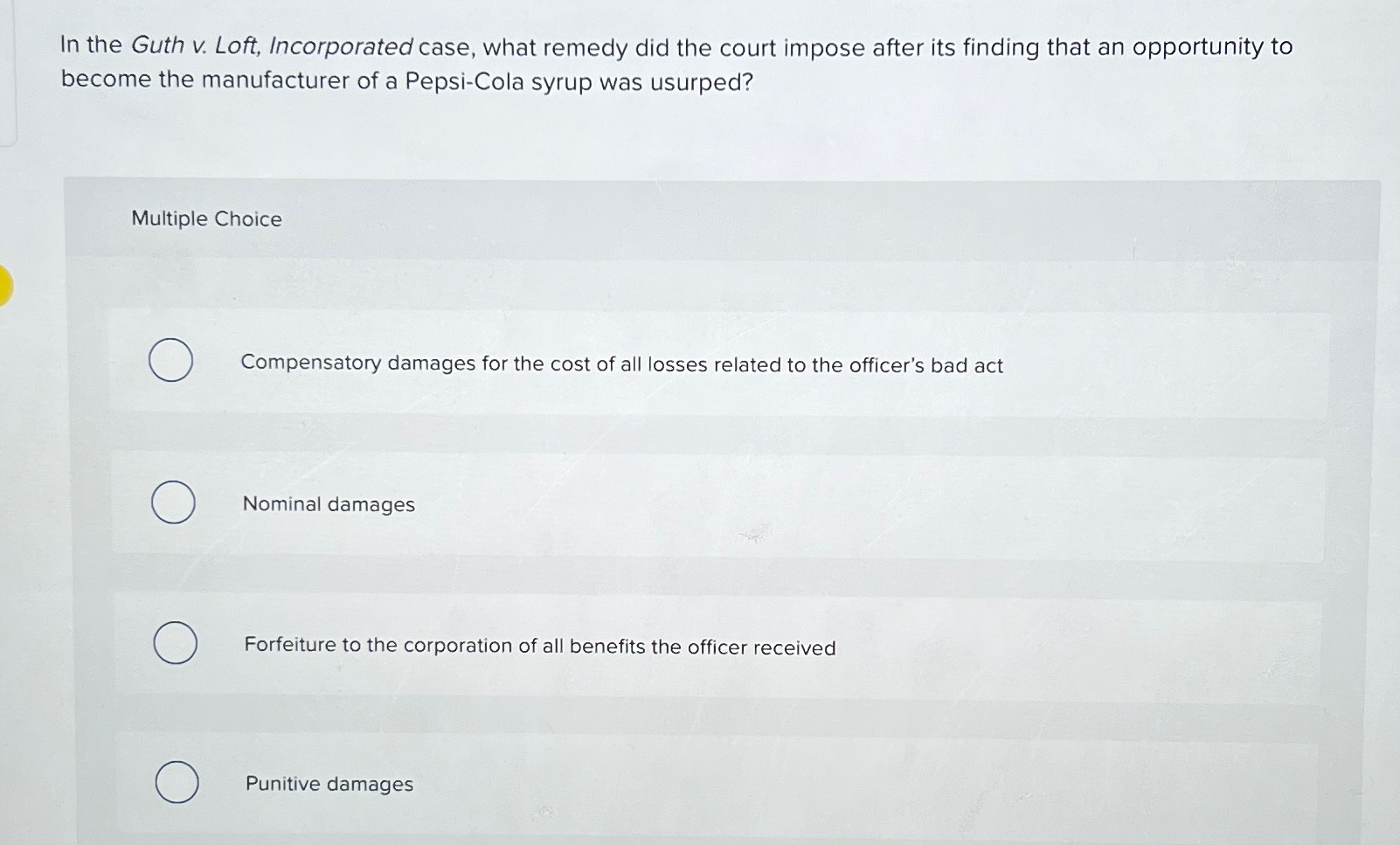 Solved In the Guth v. ﻿Loft, Incorporated case, what remedy | Chegg.com