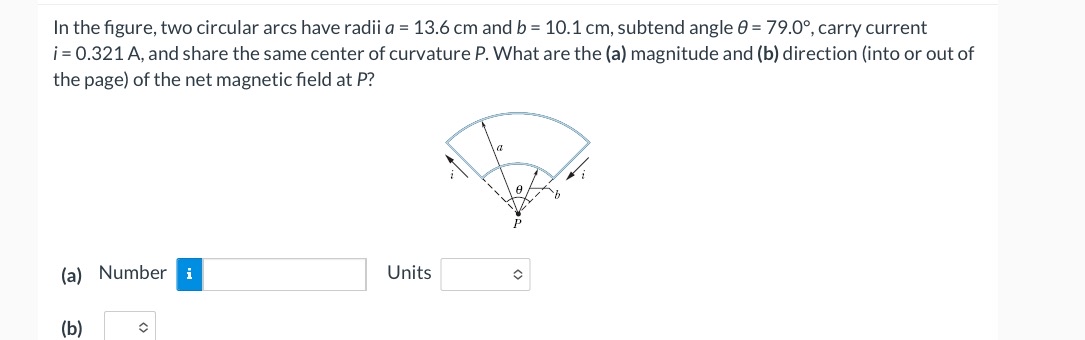 Solved In the figure, two circular arcs have radii a=13.6cm | Chegg.com
