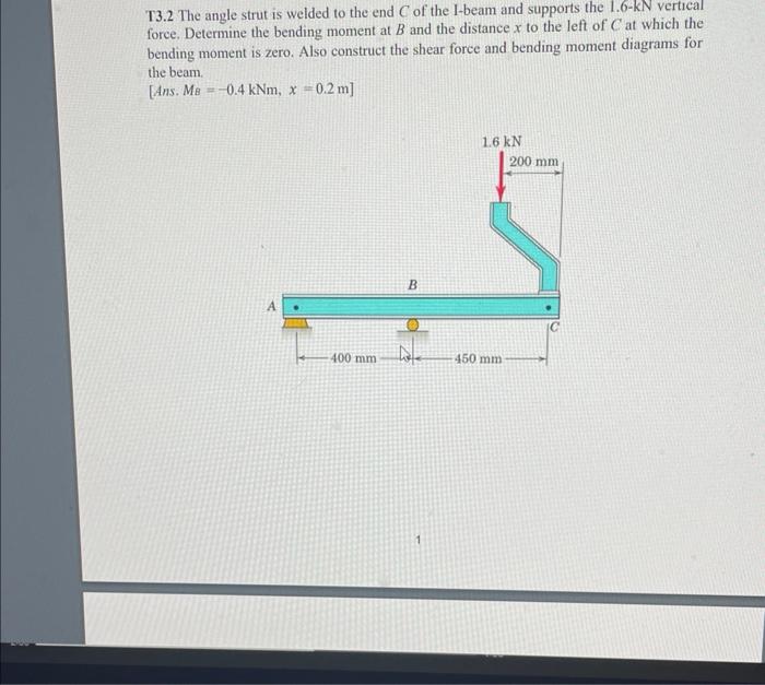 Solved T3.2 The angle strut is welded to the end C of the | Chegg.com