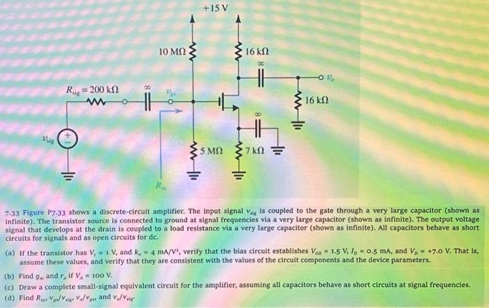 Solved 7.33 Figure P7.33 shows a discrete-circuit amplifier. | Chegg.com