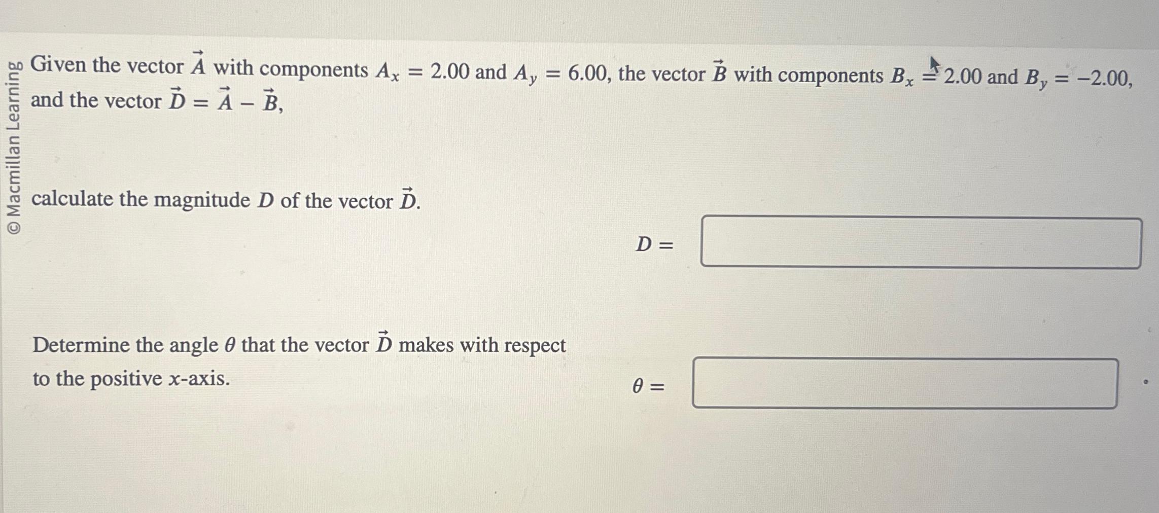 Solved Given the vector vec(A) ﻿with components Ax=2.00 ﻿and | Chegg.com