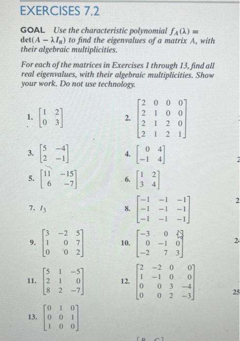 Solved GOAL Use the characteristic polynomial fA(λ)= | Chegg.com