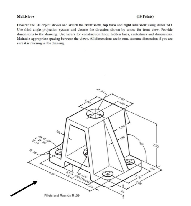 Solved Question: 1 Using AutoCAD, draw the front, top and | Chegg.com