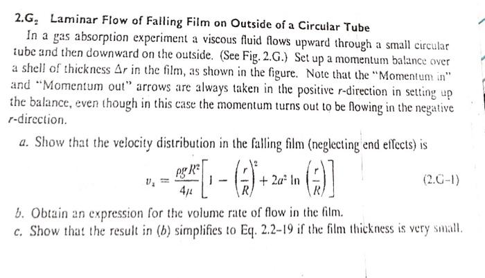 Solved 2.G, Laminar Flow of Falling Film on Outside of a | Chegg.com