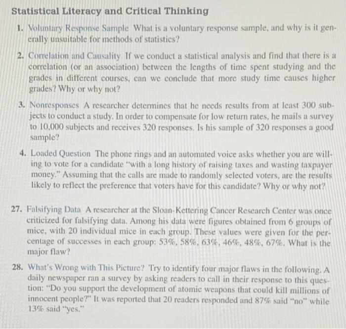 Solved Statistical Literacy and Critical Thinking 1. | Chegg.com