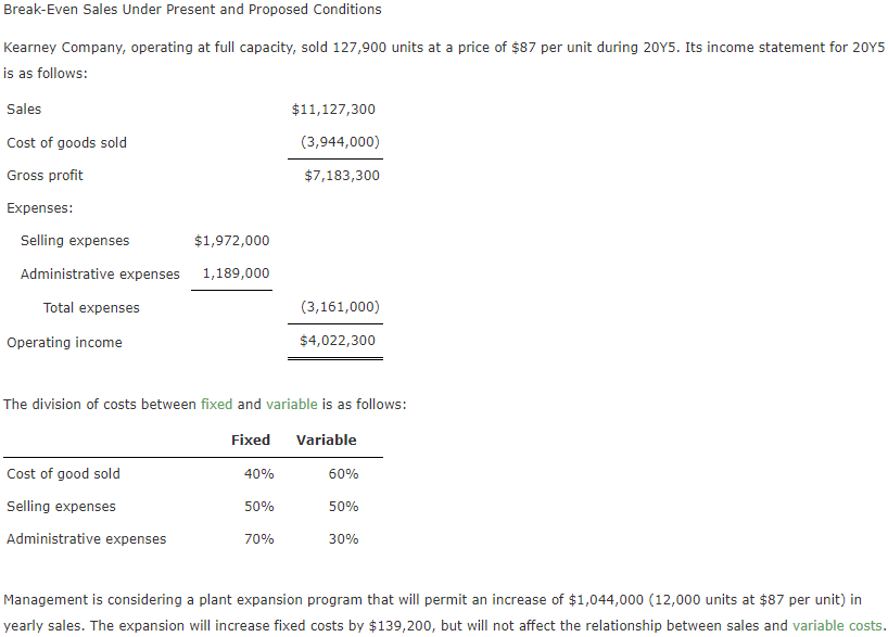 Kearney Company, operating at full capacity, sold | Chegg.com