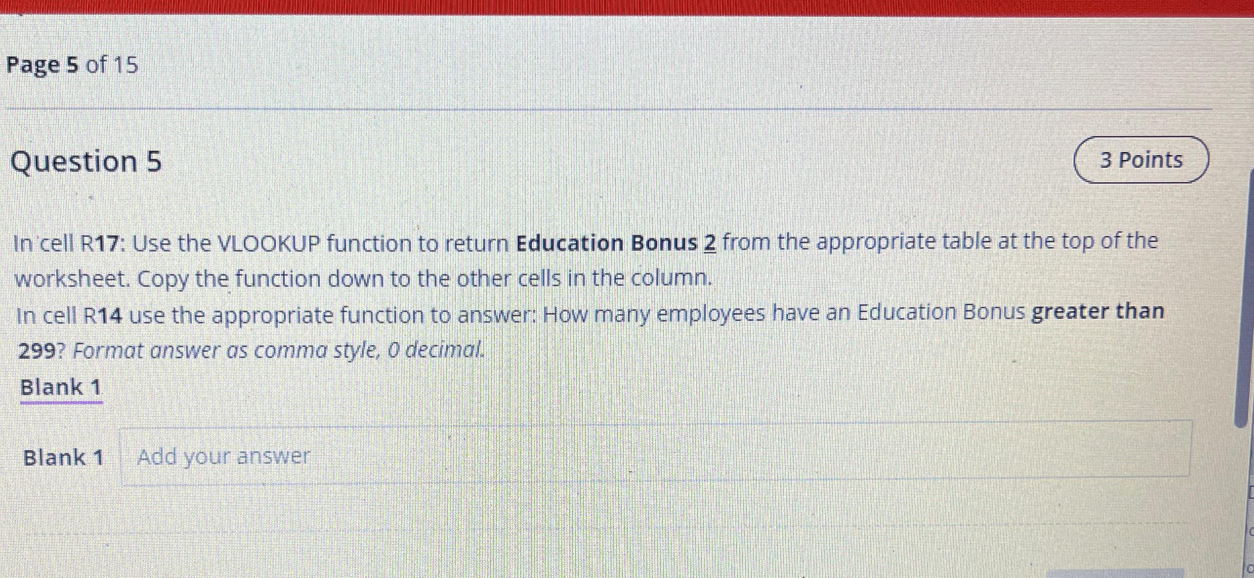Solved Page 5 ﻿of 15Question 5In 'cell R17: Use the VLOOKUP | Chegg.com