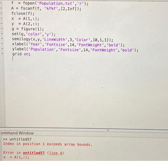 Solved f = fopen("Population.txt','r'); A = fscanf(f, | Chegg.com