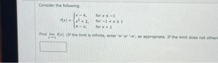 Solved Consider the following. f(x)=⎩⎨⎧x−4,x2+2,4−x, for | Chegg.com