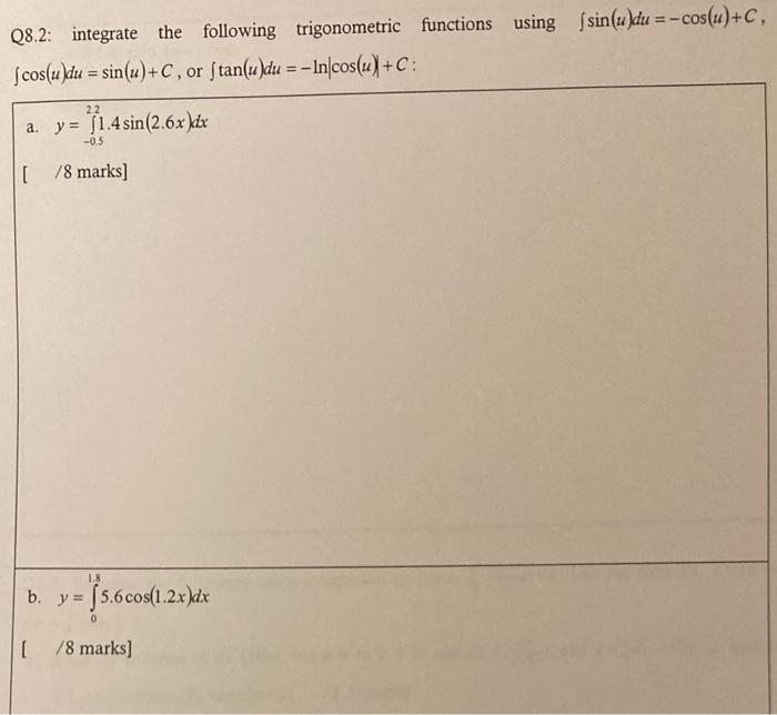 Solved Q8.2: integrate the following trigonometric functions | Chegg.com