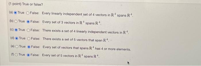 Solved (1 point) True or false? (a) True False: Every | Chegg.com