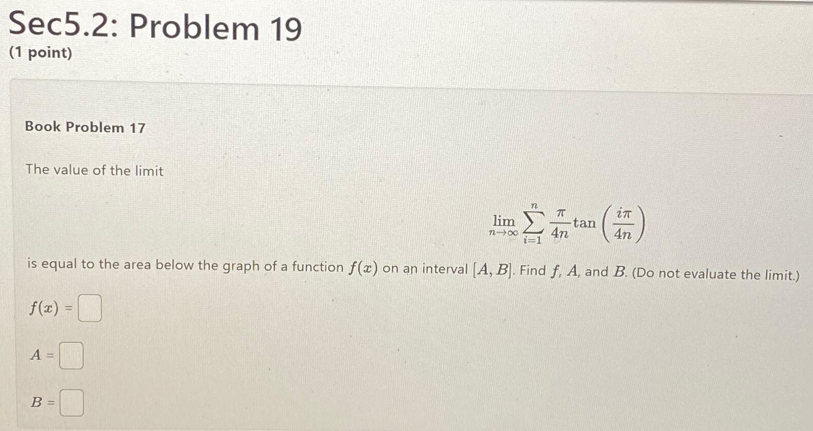 Solved Sec5.2: Problem 19(1 ﻿point)Book Problem 17The value | Chegg.com