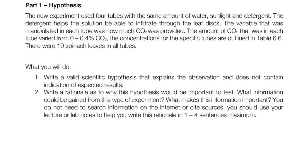 Part 1 - Hypothesis The new experiment used four | Chegg.com