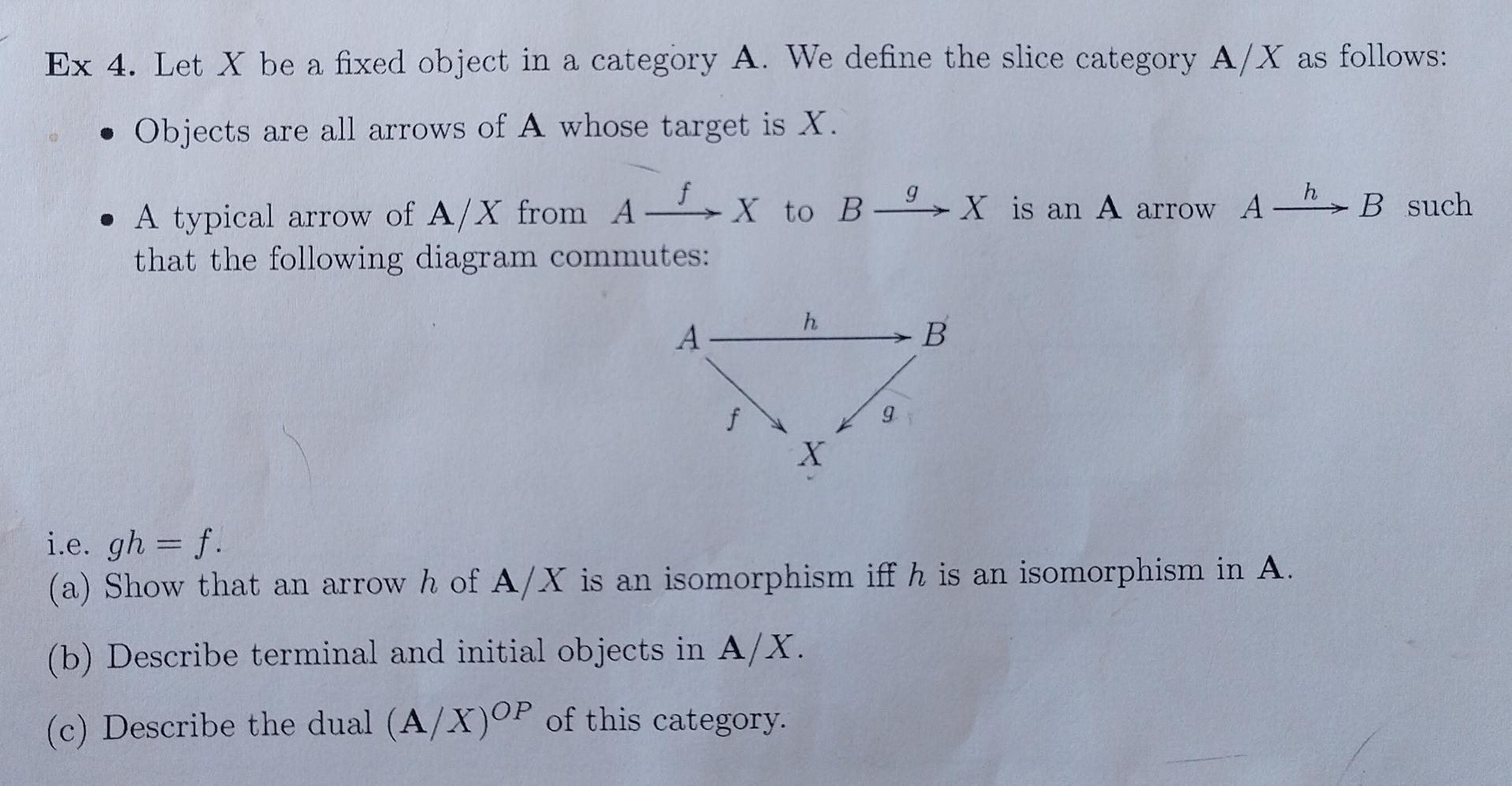 Solved Ex 4 . Let \\( X \\) be a fixed object in a category | Chegg.com