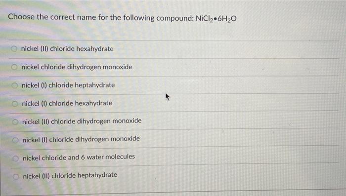 Solved Choose the correct name for the following compound: | Chegg.com