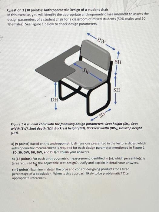 Question 3 (30 points): Anthropometric Design of a | Chegg.com