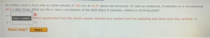 Solved An artillery shell is fired with an initial velocity | Chegg.com