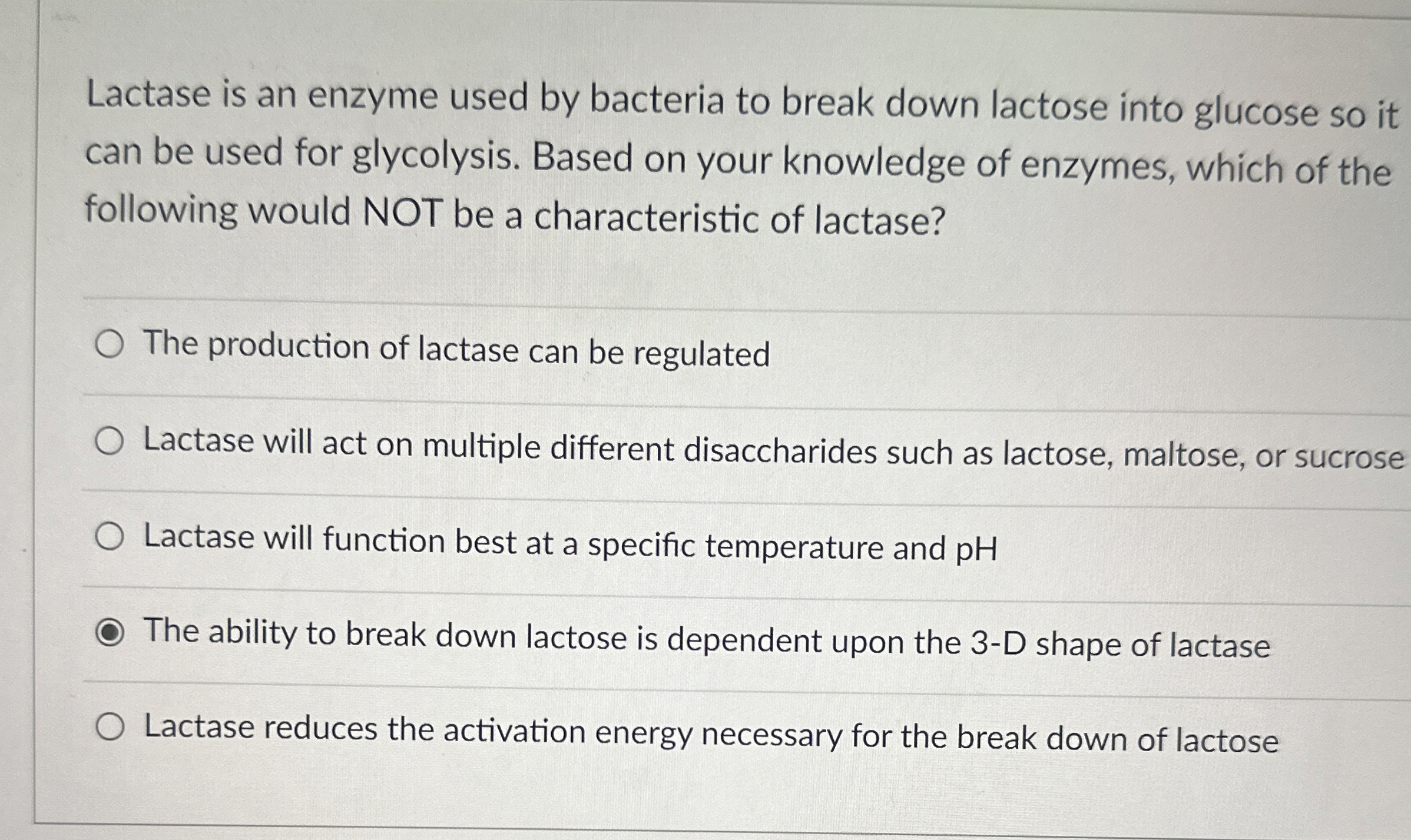 Solved Lactase is an enzyme used by bacteria to break down | Chegg.com
