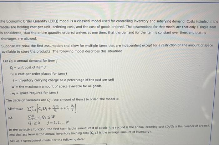 Solved Economic Order Quantity (EOQ) model is a classical | Chegg.com