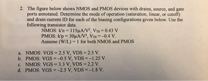 Solved 2. The figure below shows NMOS and PMOS devices with | Chegg.com