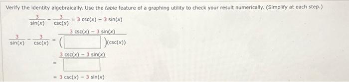 Solved Verify the identity algebraically. Use the table | Chegg.com