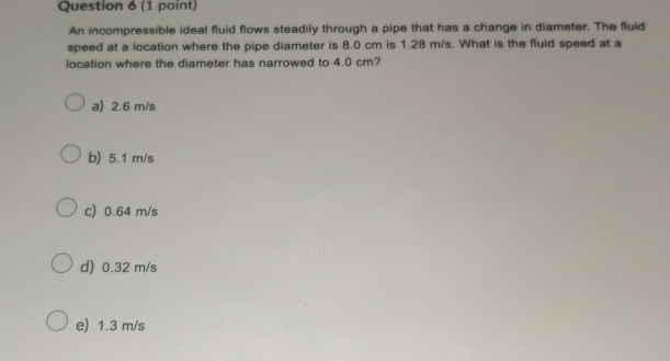 Solved Question 6 (1 ﻿point)An incompressible ideal fluid | Chegg.com