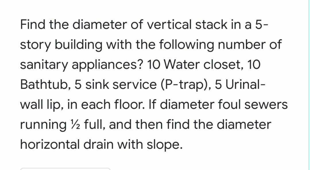 Solved Find the diameter of vertical stack in a 5- story | Chegg.com