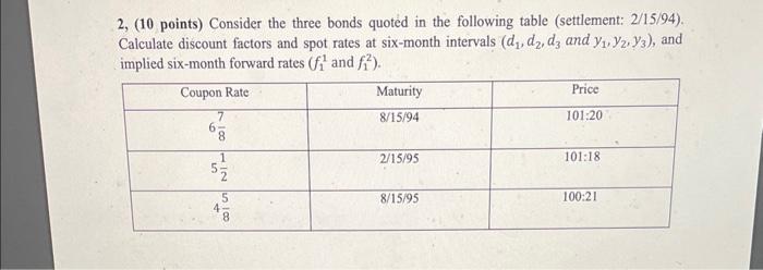 Solved 2, (10 points) Consider the three bonds quoted in the | Chegg.com