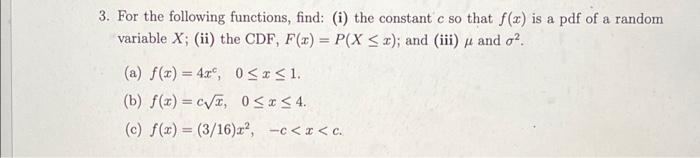 Solved 3. For the following functions, find: (i) the | Chegg.com