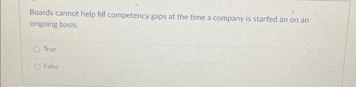 Solved Boards cannot help fill competency gaps at the time a | Chegg.com
