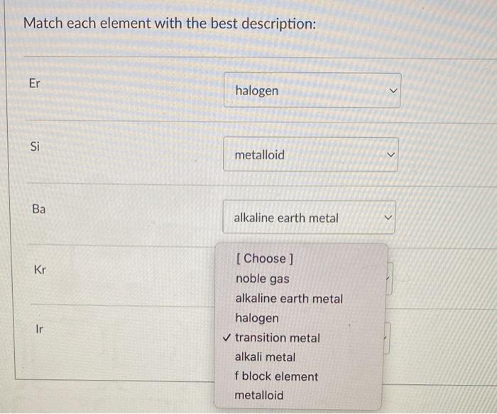 Solved Match each element with the best description: Match | Chegg.com