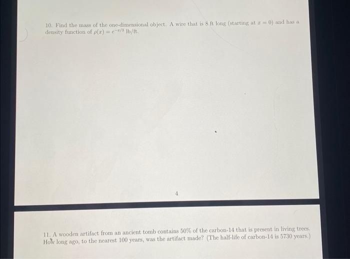 Solved 10. Find the mass of the one-dimensional object. A | Chegg.com