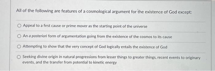 All of the following are features of a cosmological | Chegg.com