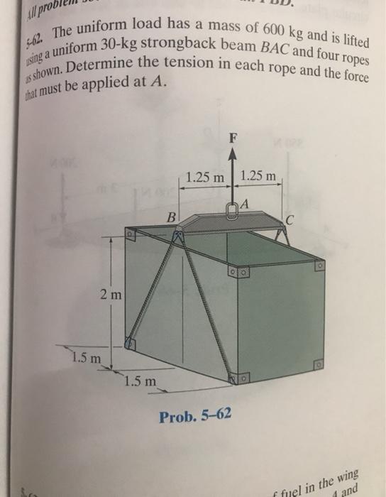 Solved -62. The uniform load has a mass of 600 kg and is | Chegg.com