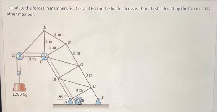 Solved Calculate the forces in members BC, CG, and FG for | Chegg.com